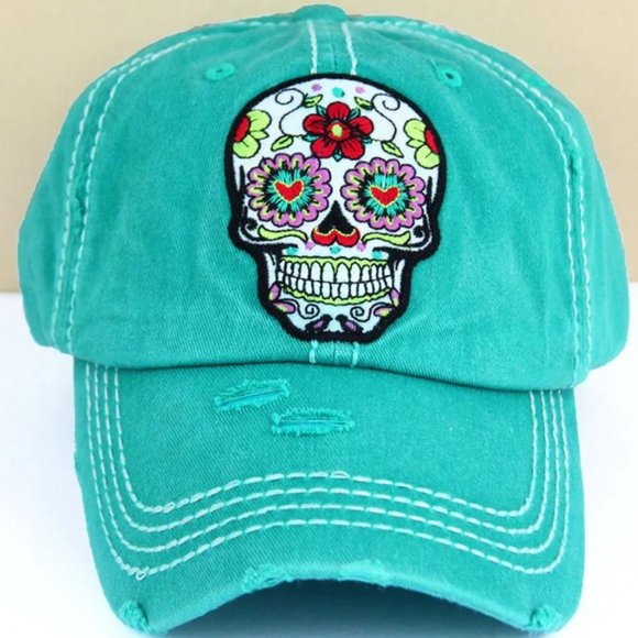 KBETHOS | Accessories | Kbethos Floral Sugar Skull Teal Distressed Ball ...